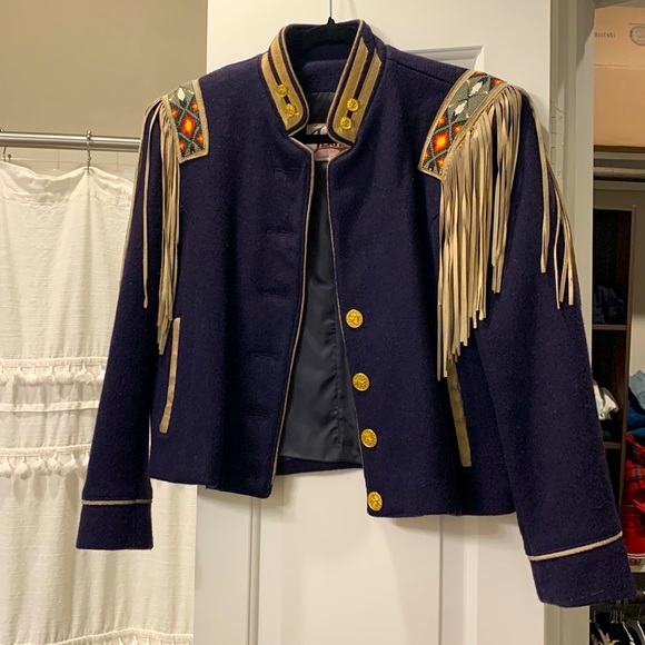 Jackets & Coats | Vintage Diamond Leathers Wool Beaded Fringe Jacket ...